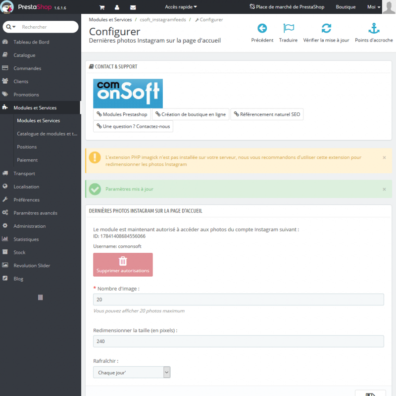Module Instagram Prestashop gratuit : Bloc Photos Instagram